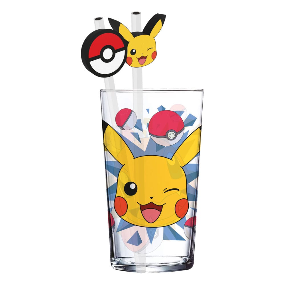Pokémon Glass Tumbler med Sugerør Pikachu 485 ml - KanonCon